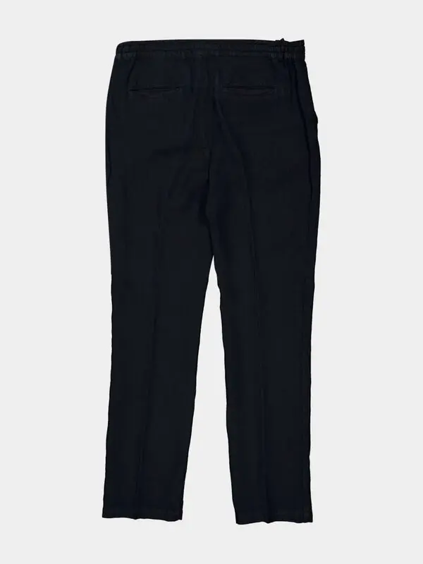 120% Lino Linen Drawstring Trousers - Blue