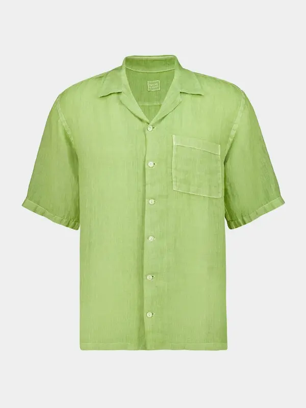 120% Lino Apple Soft Linen Short-sleeved Shirt - Green