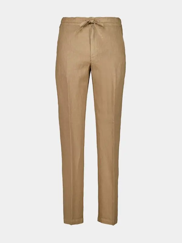 120% Lino Savana Linen Drawstring Trousers - Beige