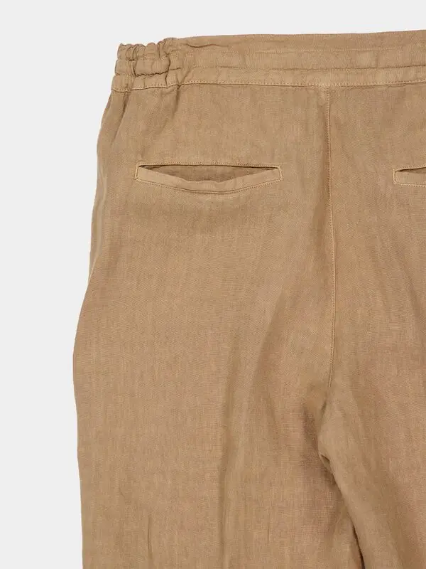 120% Lino Savana Linen Drawstring Trousers - Beige