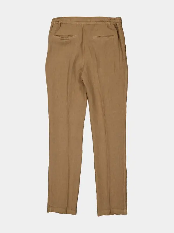 120% Lino Savana Linen Drawstring Trousers - Beige