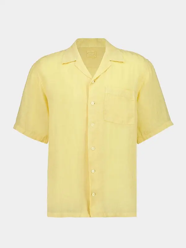 120% Lino Zafferano Linen Short-sleeved Shirt - Yellow