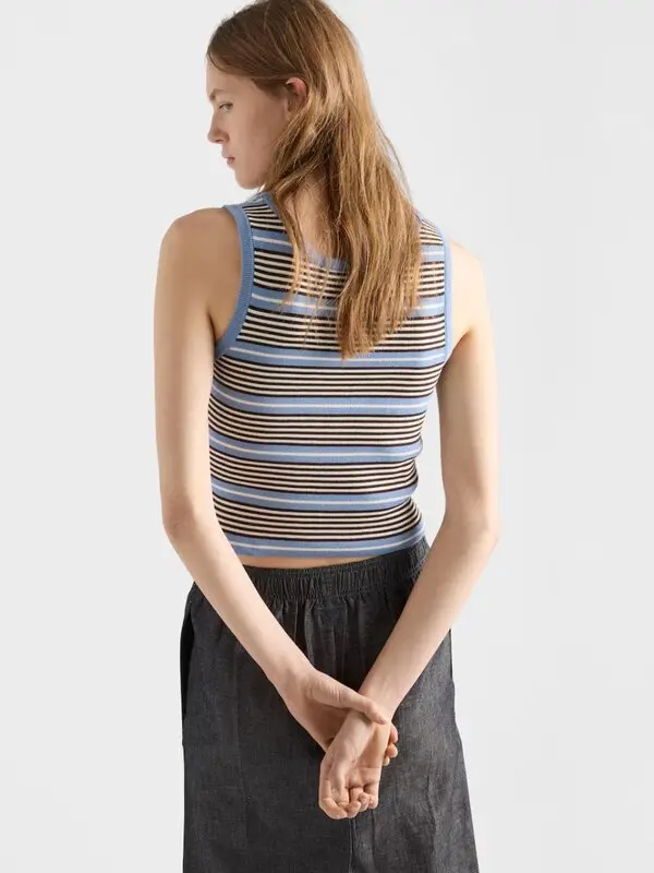 Prada Striped Cotton Knit Tank Top - Multicolour