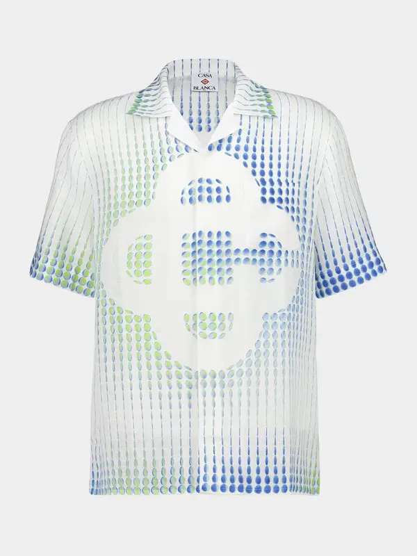 Casablanca Blue And Green Dots Cuban Collar Linen Shirt - Multicolour