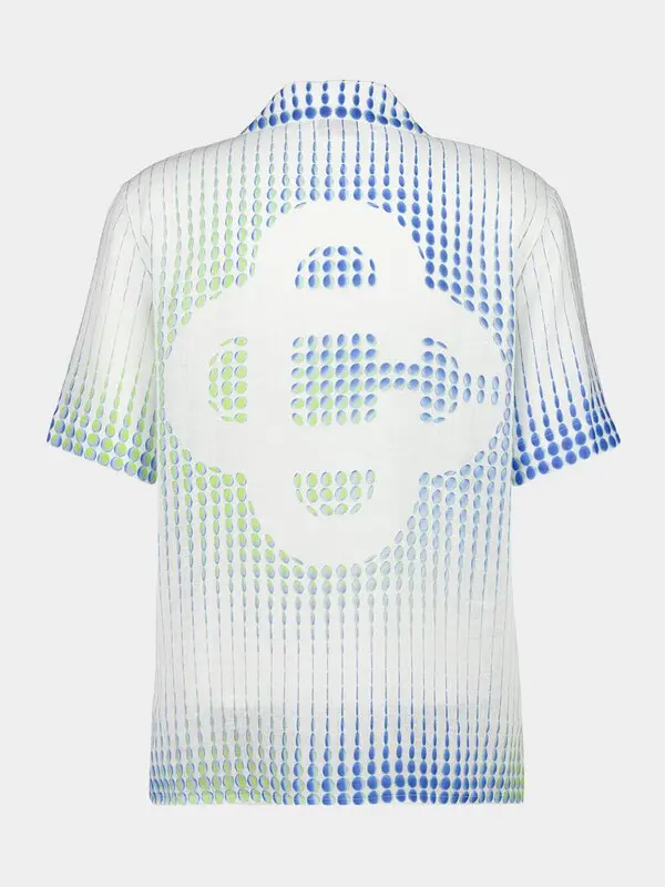 Casablanca Blue And Green Dots Cuban Collar Linen Shirt - Multicolour