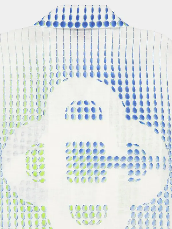 Casablanca Blue And Green Dots Cuban Collar Linen Shirt - Multicolour