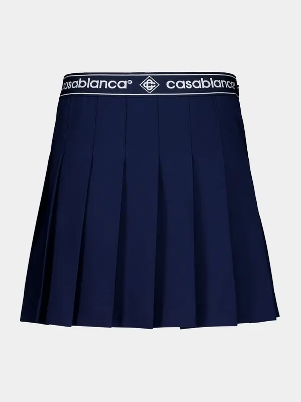 Casablanca Pleated Tennis Skirt With Logo Waistband - Blue