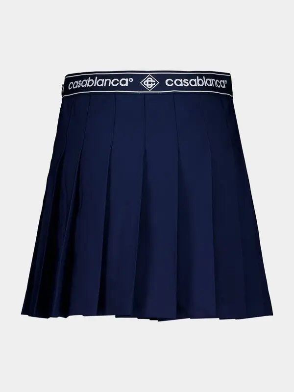 Casablanca Pleated Tennis Skirt With Logo Waistband - Blue