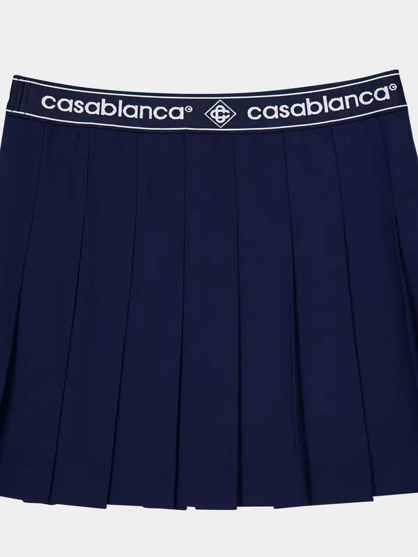 Casablanca Pleated Tennis Skirt With Logo Waistband - Blue