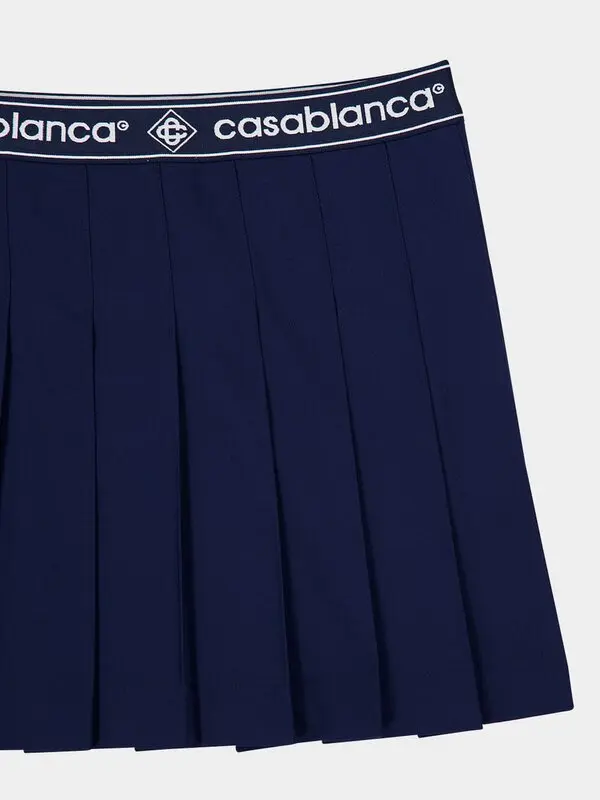 Casablanca Pleated Tennis Skirt With Logo Waistband - Blue