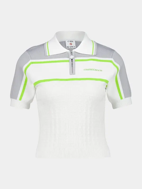 Casablanca Tennis Club Polo Shirt With Neon Trim - White