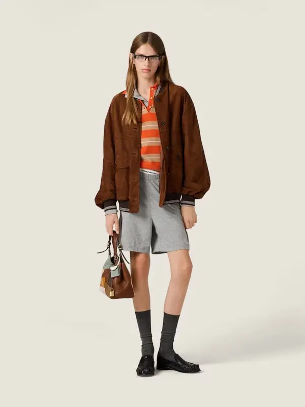 Miu Miu Brandy Suede Blouson Jacket - Brown