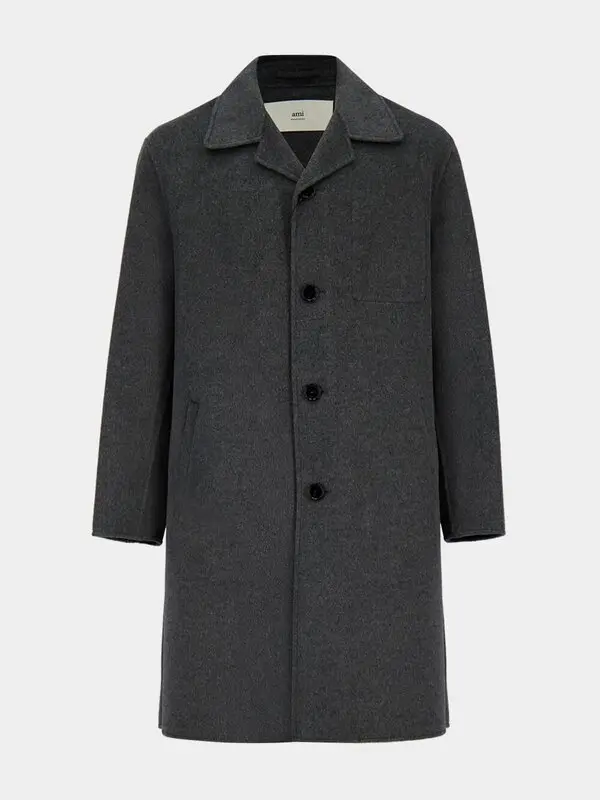 Ami Gris Chine Wool Belted Coat - Grey