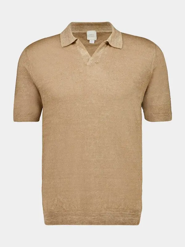 120% Lino Sand Linen Polo Shirt - Beige