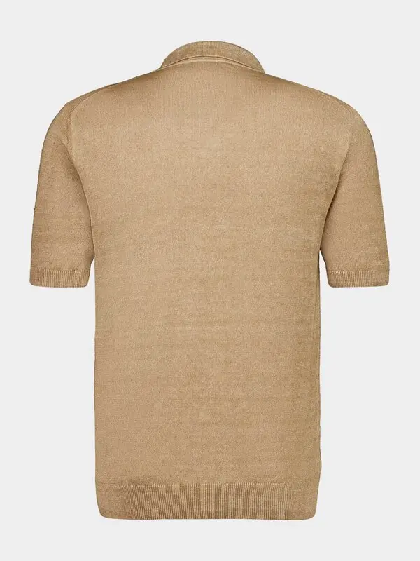 120% Lino Sand Linen Polo Shirt - Beige