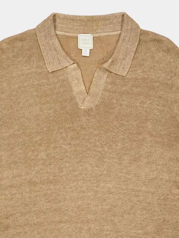 120% Lino Sand Linen Polo Shirt - Beige