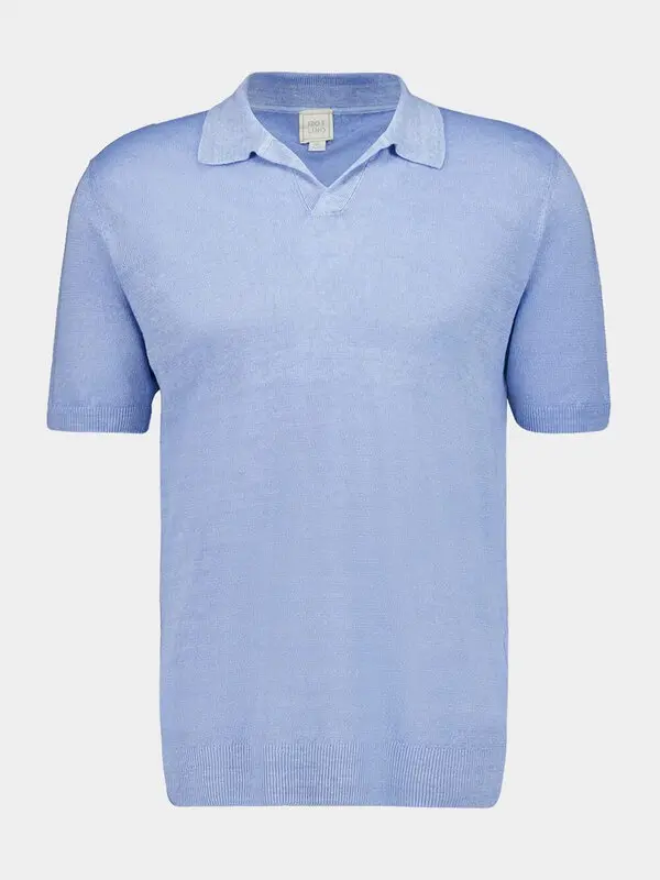 120% Lino Pervinca Linen Polo Shirt - Blue