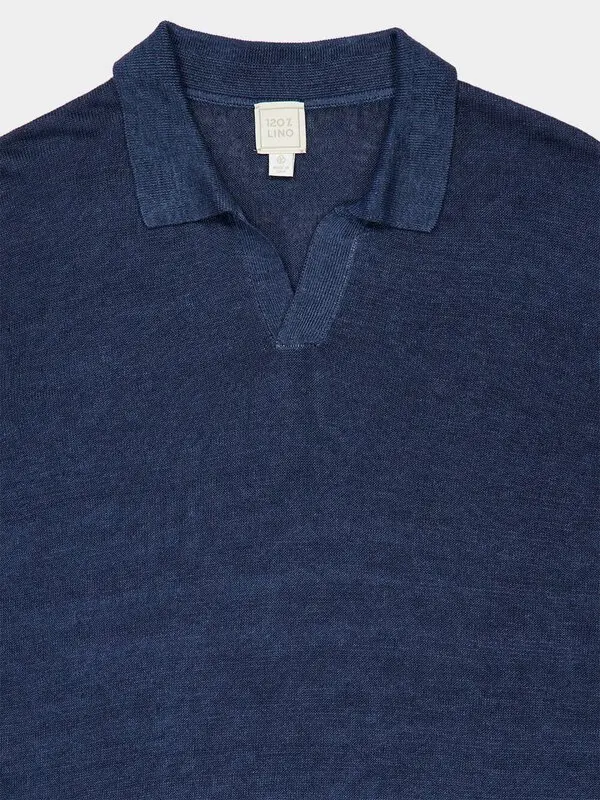 120% Lino Marine Linen Polo Shirt - Blue
