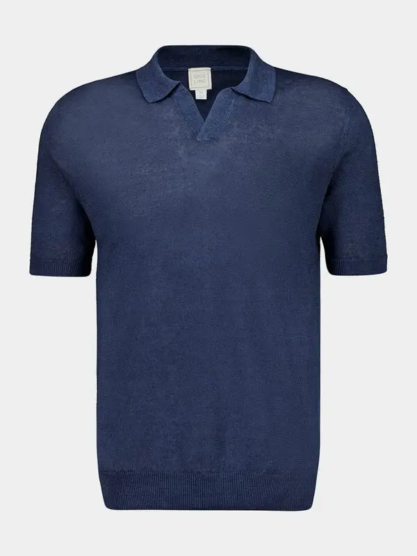 120% Lino Marine Linen Polo Shirt - Blue