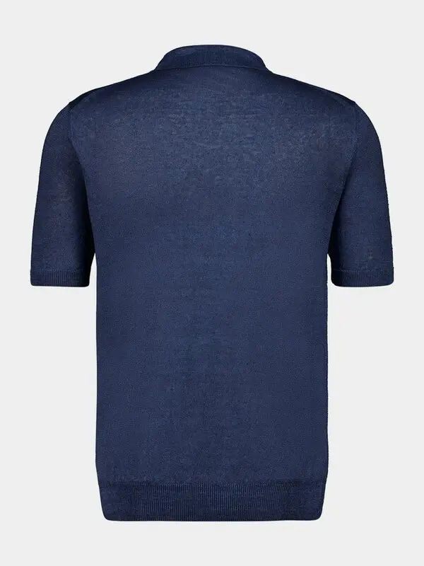 120% Lino Marine Linen Polo Shirt - Blue
