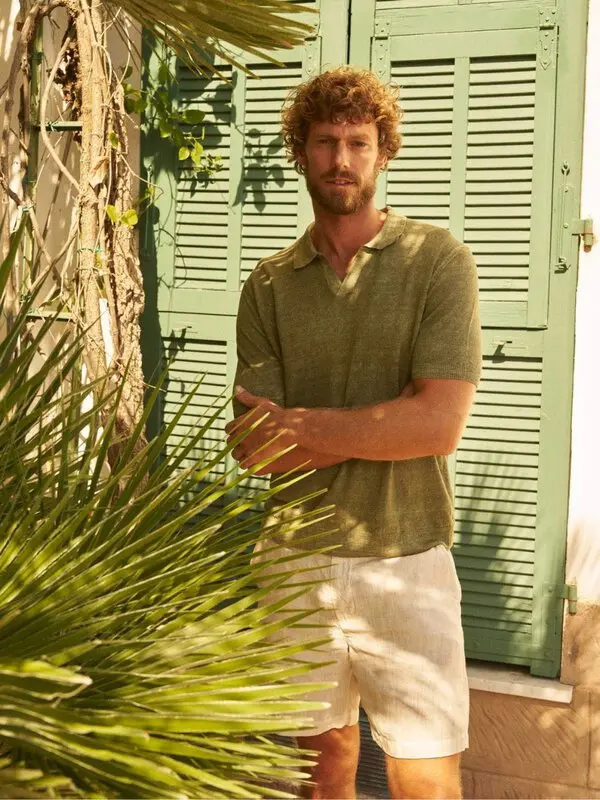 120% Lino Military Linen Polo Shirt - Green