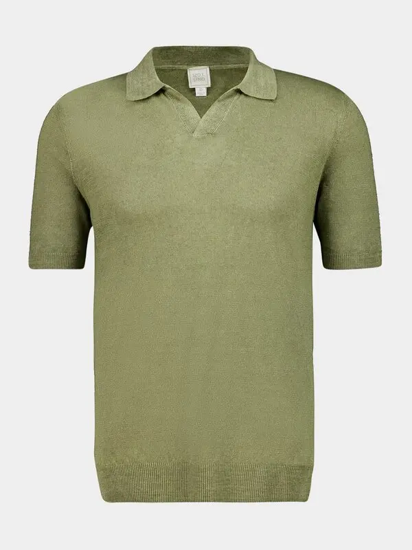 120% Lino Military Linen Polo Shirt - Green