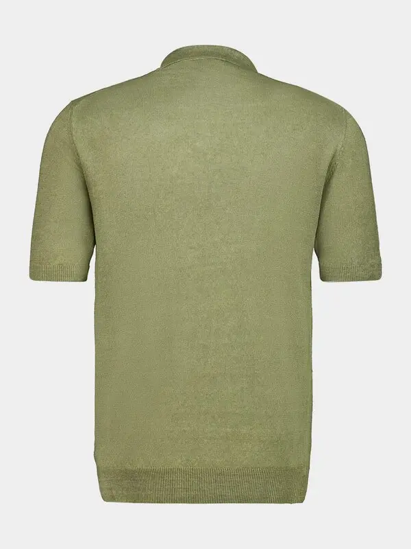 120% Lino Military Linen Polo Shirt - Green