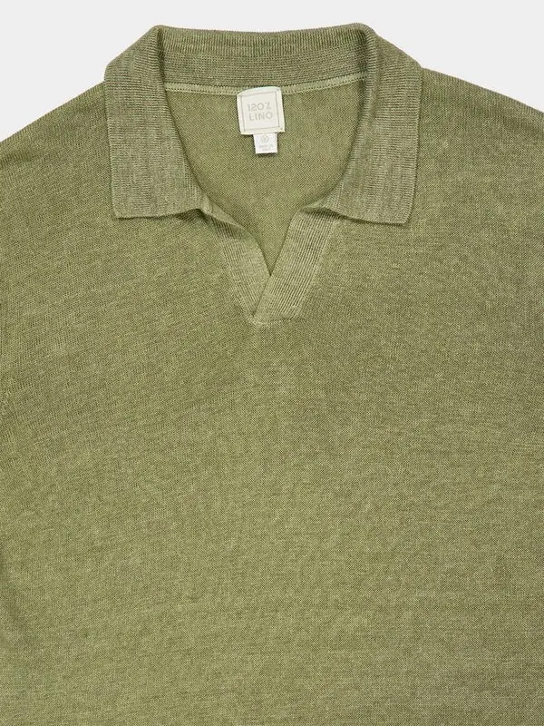 120% Lino Military Linen Polo Shirt - Green