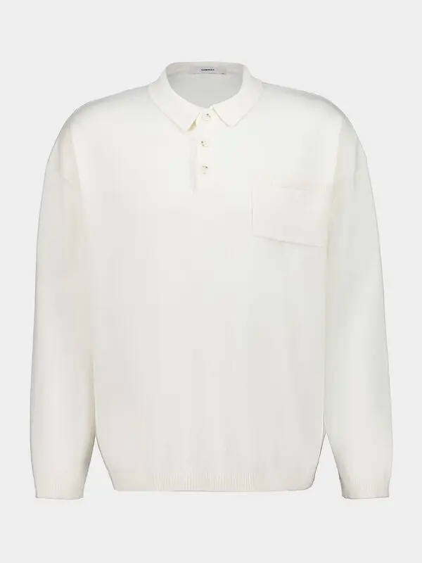 Commas Long Sleeve Boxy Knit Cotton Polo - Cream
