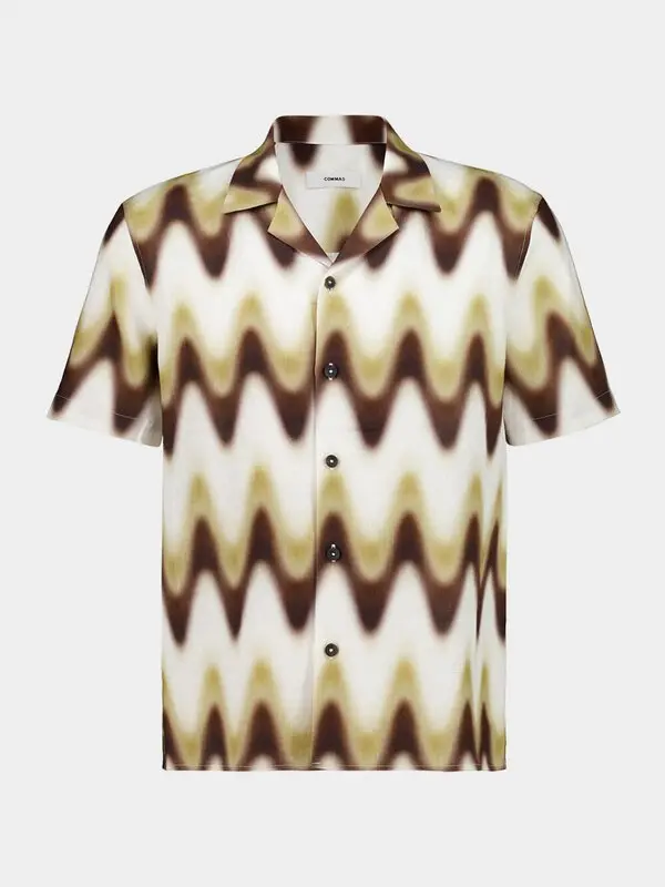 Commas Cream And Brown Shirt Slim Fit Wave Gradient Linen - Multicolour