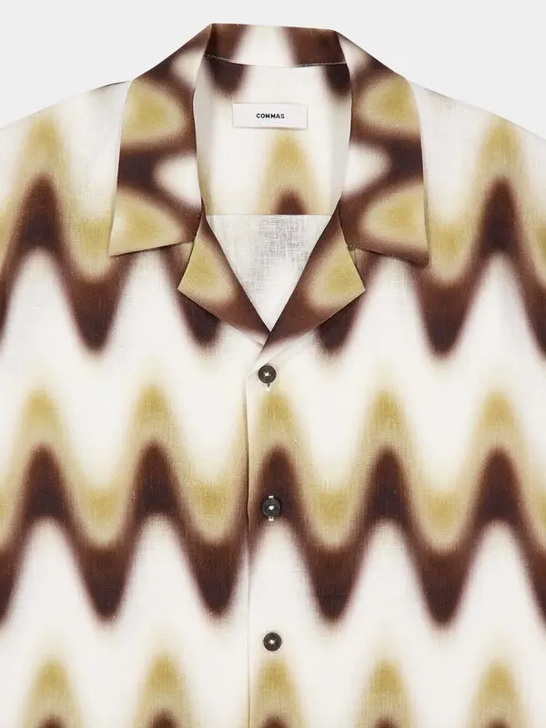 Commas Cream And Brown Shirt Slim Fit Wave Gradient Linen - Multicolour