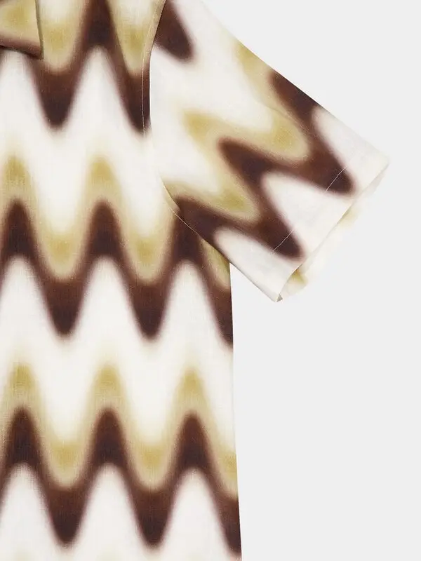 Commas Cream And Brown Shirt Slim Fit Wave Gradient Linen - Multicolour