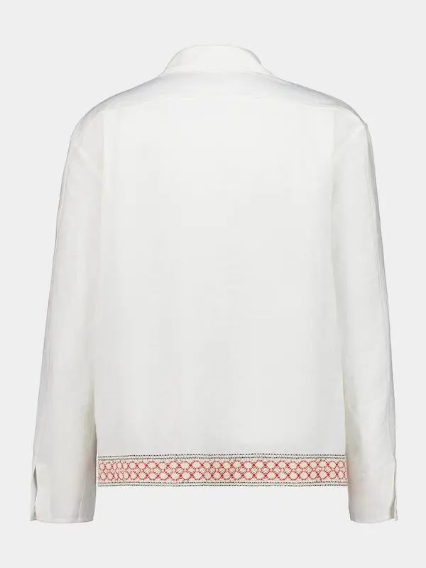 Commas Tie Crochet Trim Linen Shirt