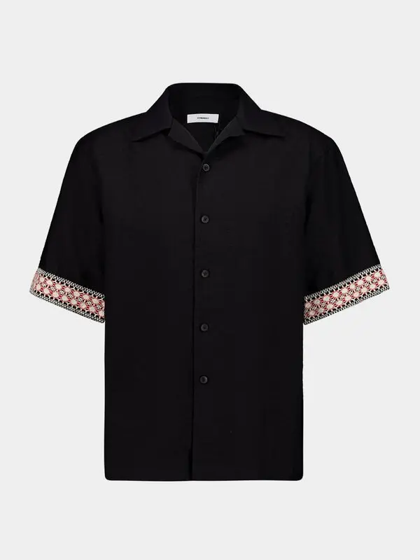 Commas Braided Camp Collar Shirt - Black