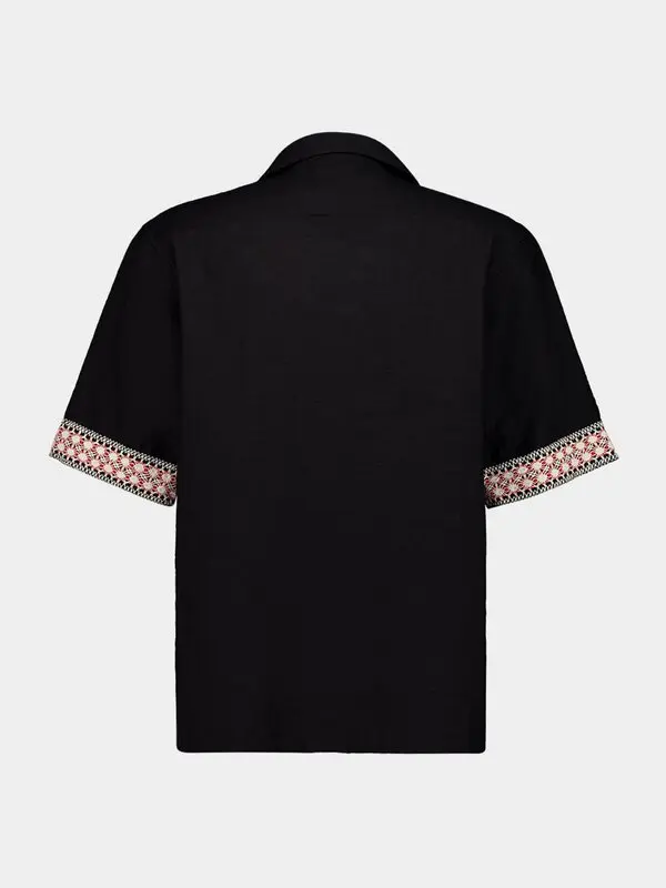 Commas Braided Camp Collar Shirt - Black