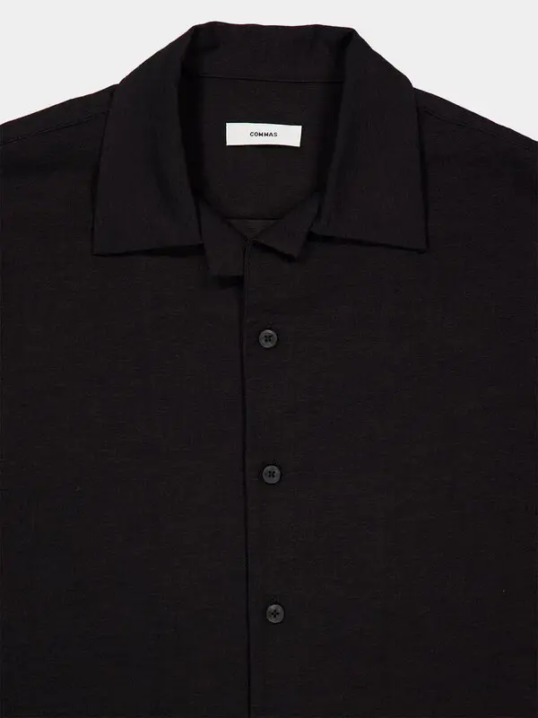 Commas Braided Camp Collar Shirt - Black