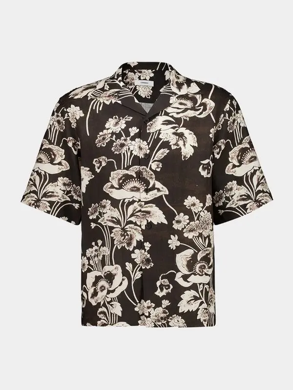 Commas Shirt Painted Peonies Linen - Black