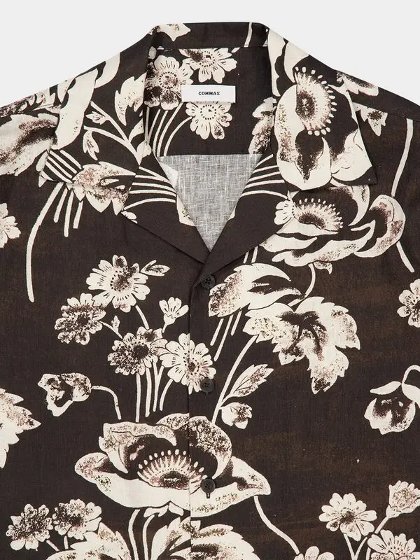Commas Shirt Painted Peonies Linen - Black