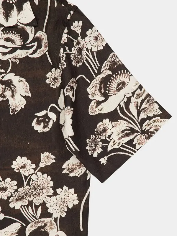 Commas Shirt Painted Peonies Linen - Black
