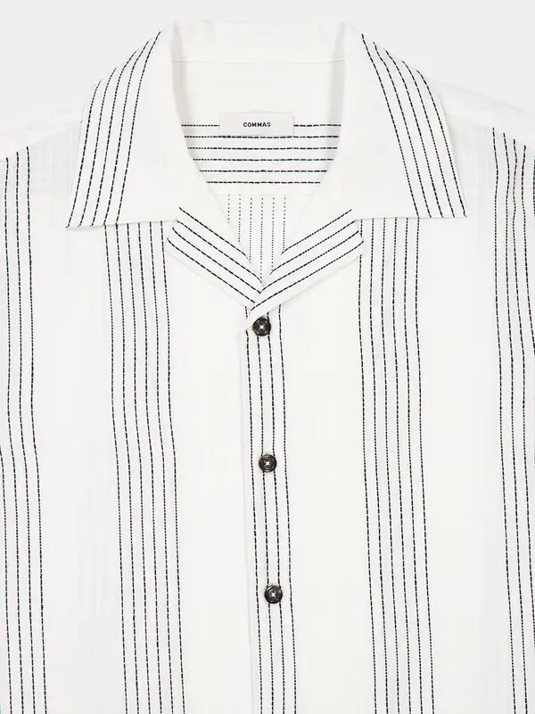 Commas Camp Collar Striped Cotton Shirt