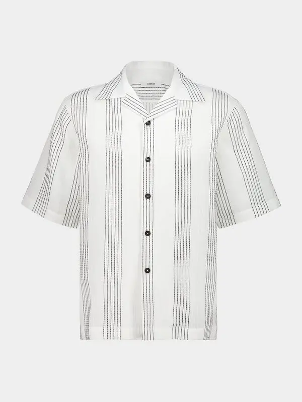 Commas Camp Collar Striped Cotton Shirt - White