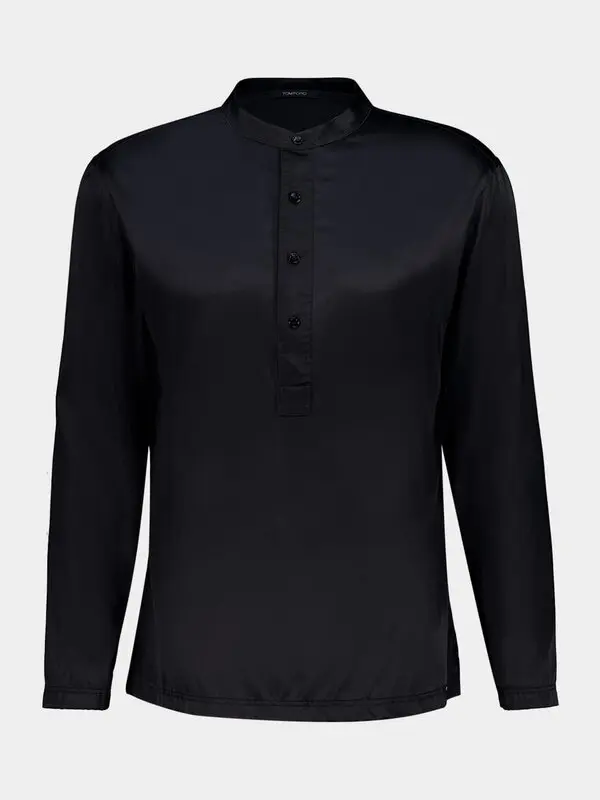 TOM FORD UNDERWEAR Silk Henley Pyjama Top - Black