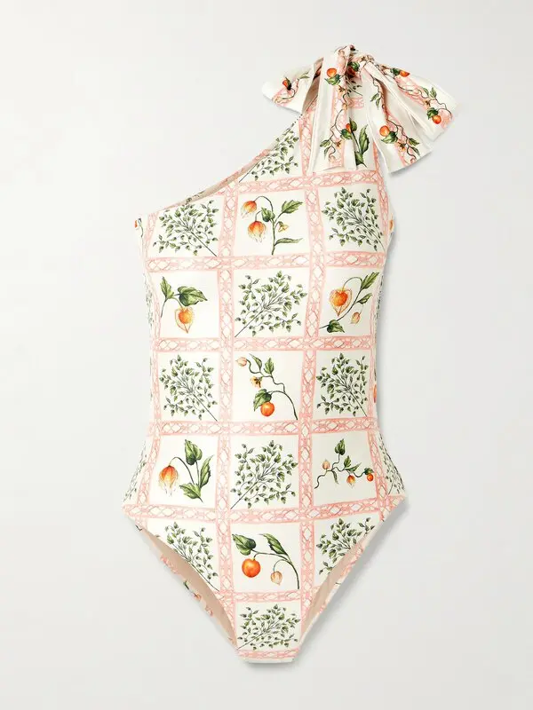 Agua Bendita Remedios One-shoulder Printed Swimsuit - Neutrals
