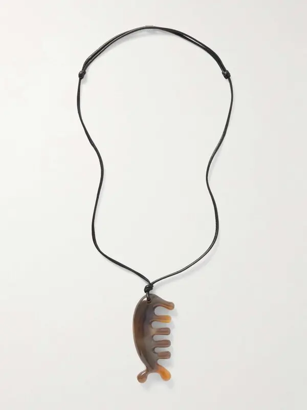 LEMAIRE Beluga Gua Sha Aragonite Cord Necklace - Anthracite