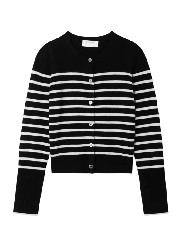 LA LIGNE Striped Cashmere Cardigan - Black