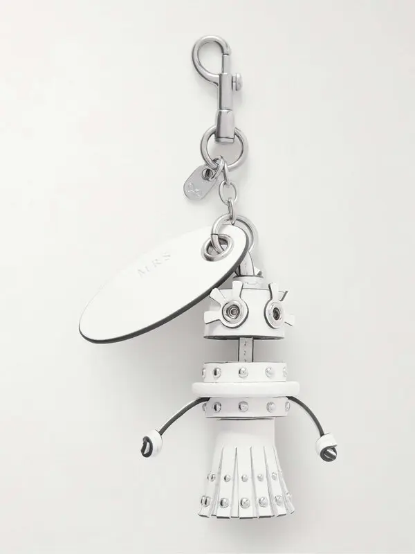 ANYA HINDMARCH Bride Studded Silver-tone And Leather Bag Charm - Ivory