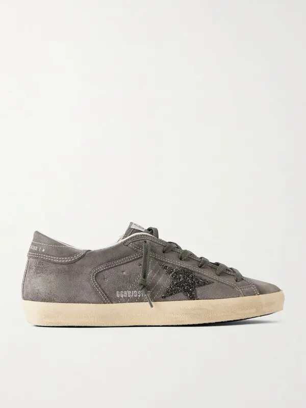 GOLDEN GOOSE Super Star Appliquéd Suede Sneakers - Gray