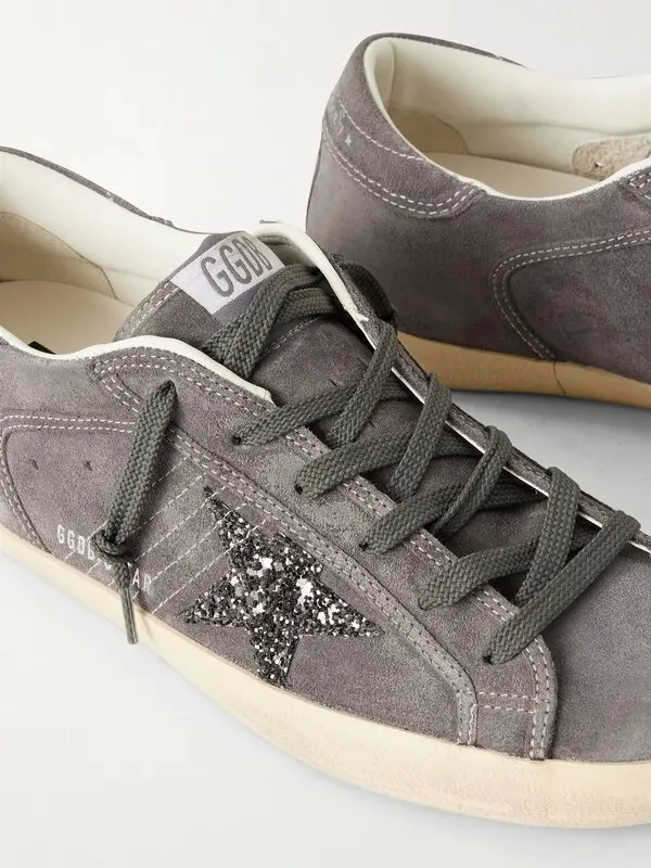 GOLDEN GOOSE Super Star Appliquéd Suede Sneakers - Gray