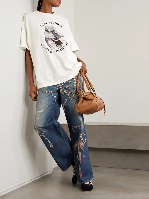 Acne Studios Printed Distressed Organic Cotton-jersey T-shirt - Neutrals