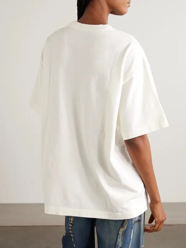 Acne Studios Printed Distressed Organic Cotton-jersey T-shirt - Neutrals